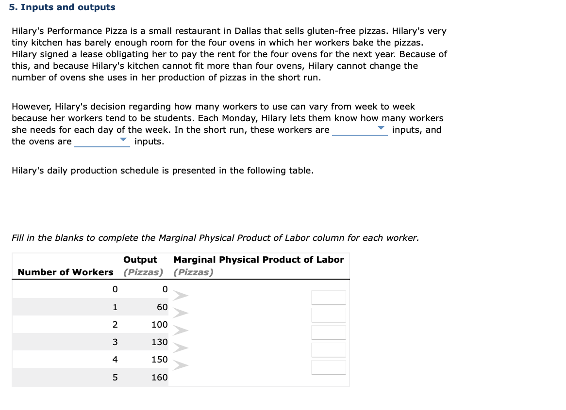 Solved 5. Inputs and outputs Hilary's Performance Pizza is a | Chegg.com