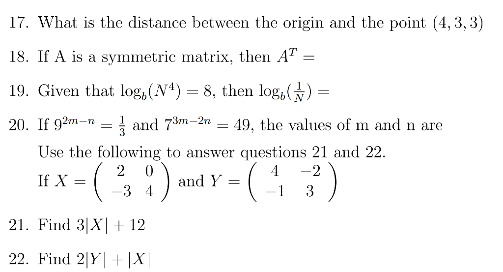Solved 17. What is the distance between the origin and the | Chegg.com