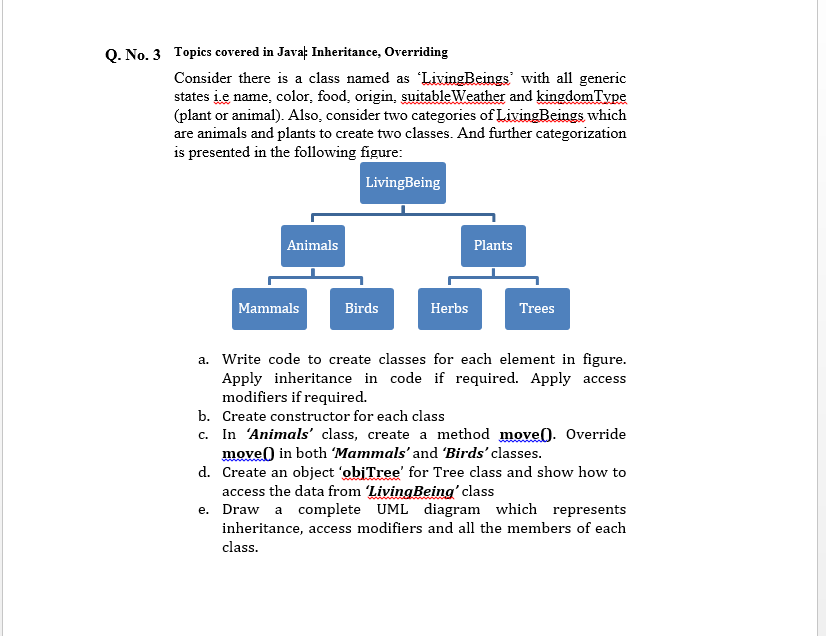 Q. No. 3 Topics covered in Java Inheritance, | Chegg.com