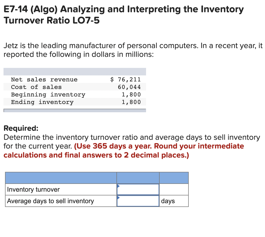 Solved E7-14 (Algo) Analyzing and Interpreting the Inventory | Chegg.com