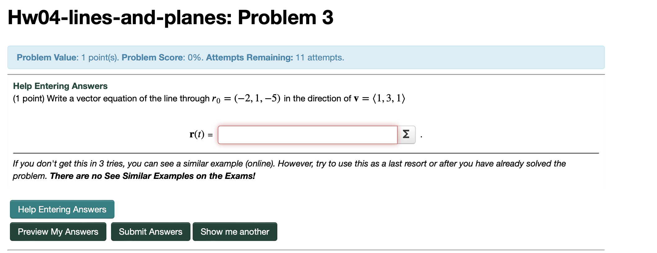 Solved Hw04-lines-and-planes: Problem 3 Problem Value: 1 | Chegg.com