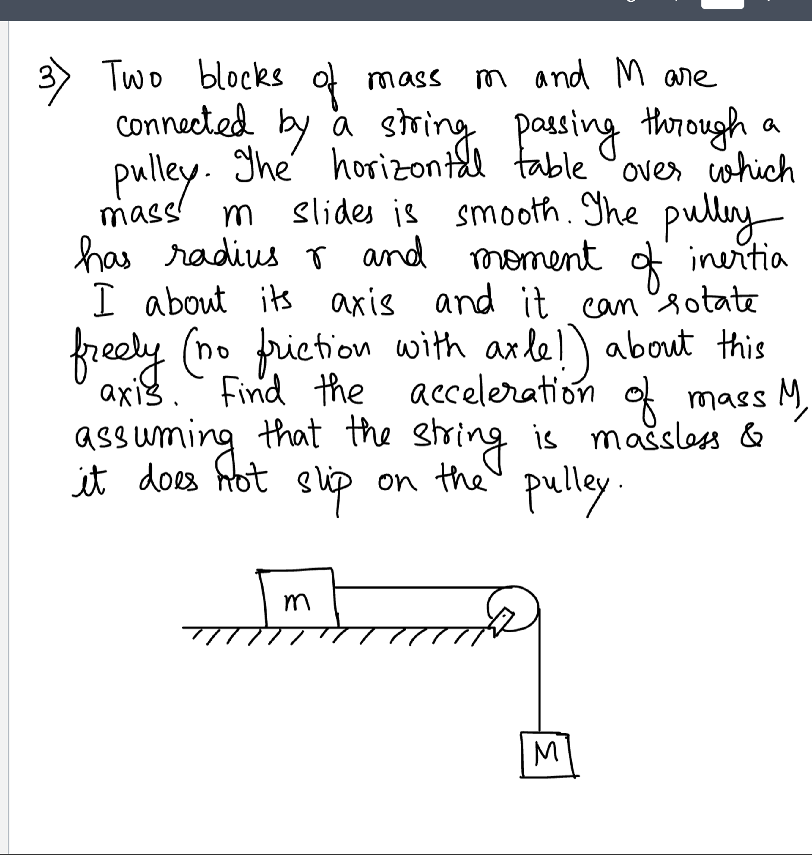Solved Two blocks of mass m ﻿and M ﻿areconnected by a string | Chegg.com
