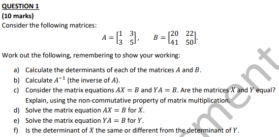 Solved (10 marks) Consider the following matrices: | Chegg.com Solved (10 marks) Consider the following matrices: | Chegg.com