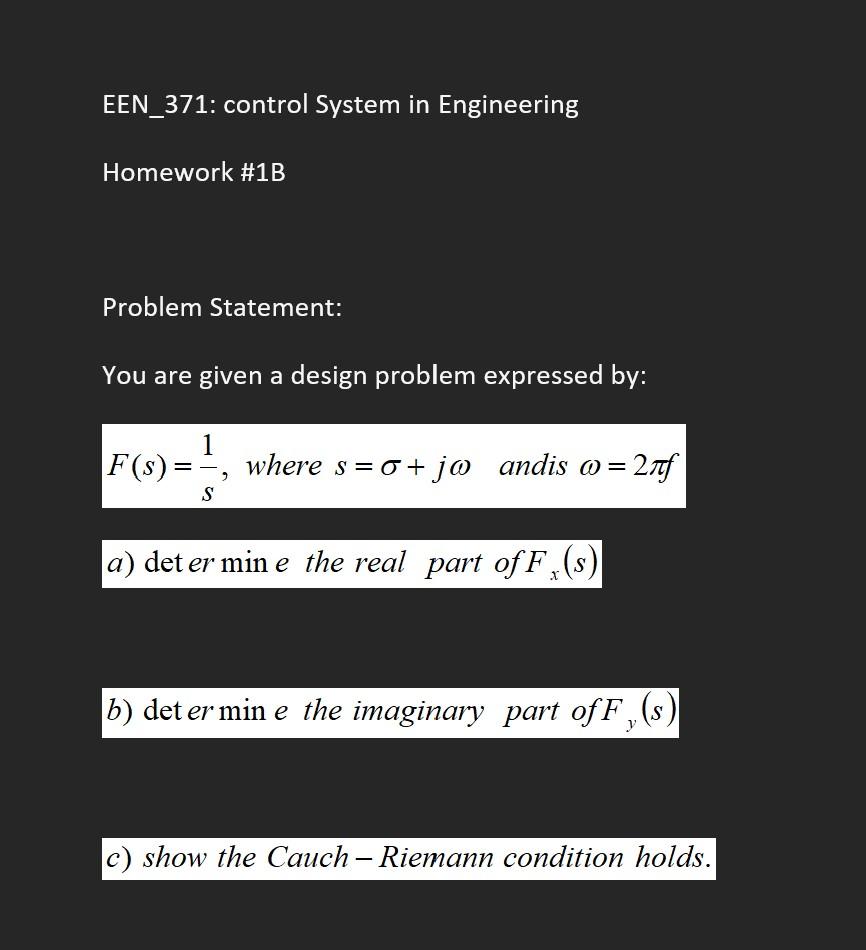 Solved EEN_371: control System in Engineering Homework #1B | Chegg.com