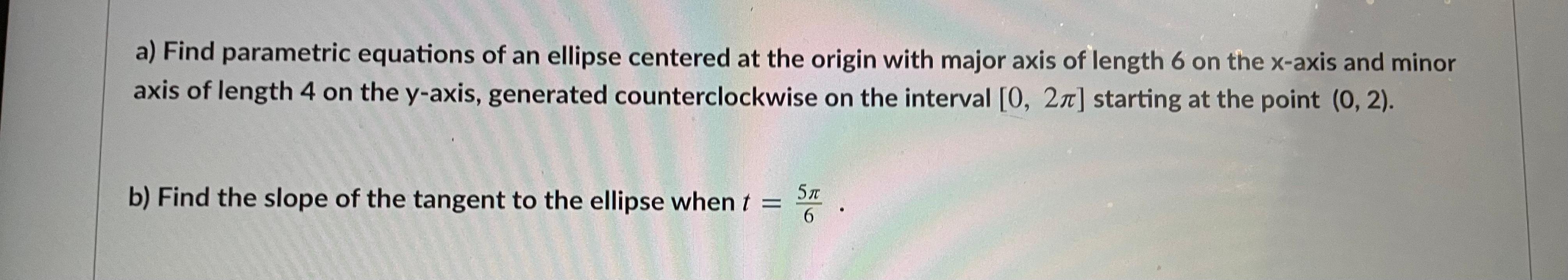 Solved a) Find parametric equations of an ellipse centered | Chegg.com