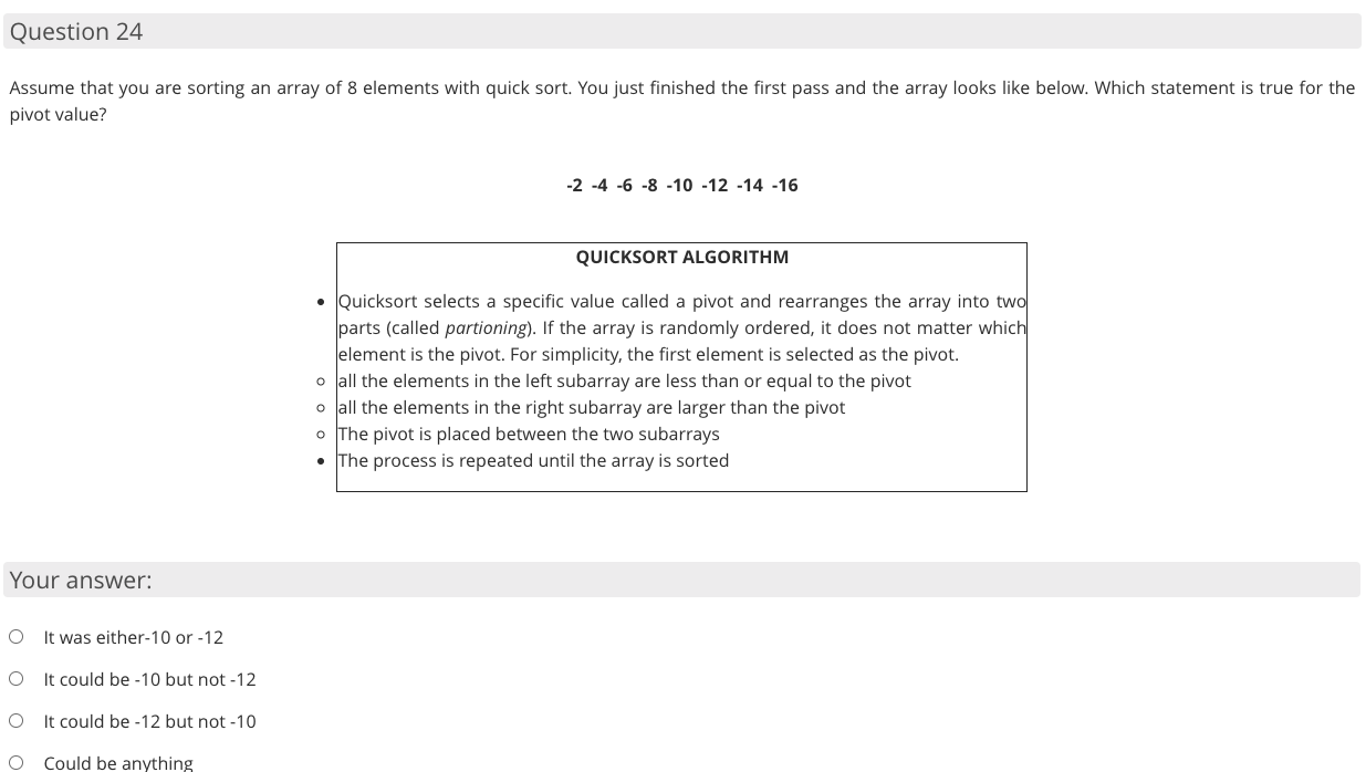 Solved Question 24 Assume that you are sorting an array of 8 | Chegg.com