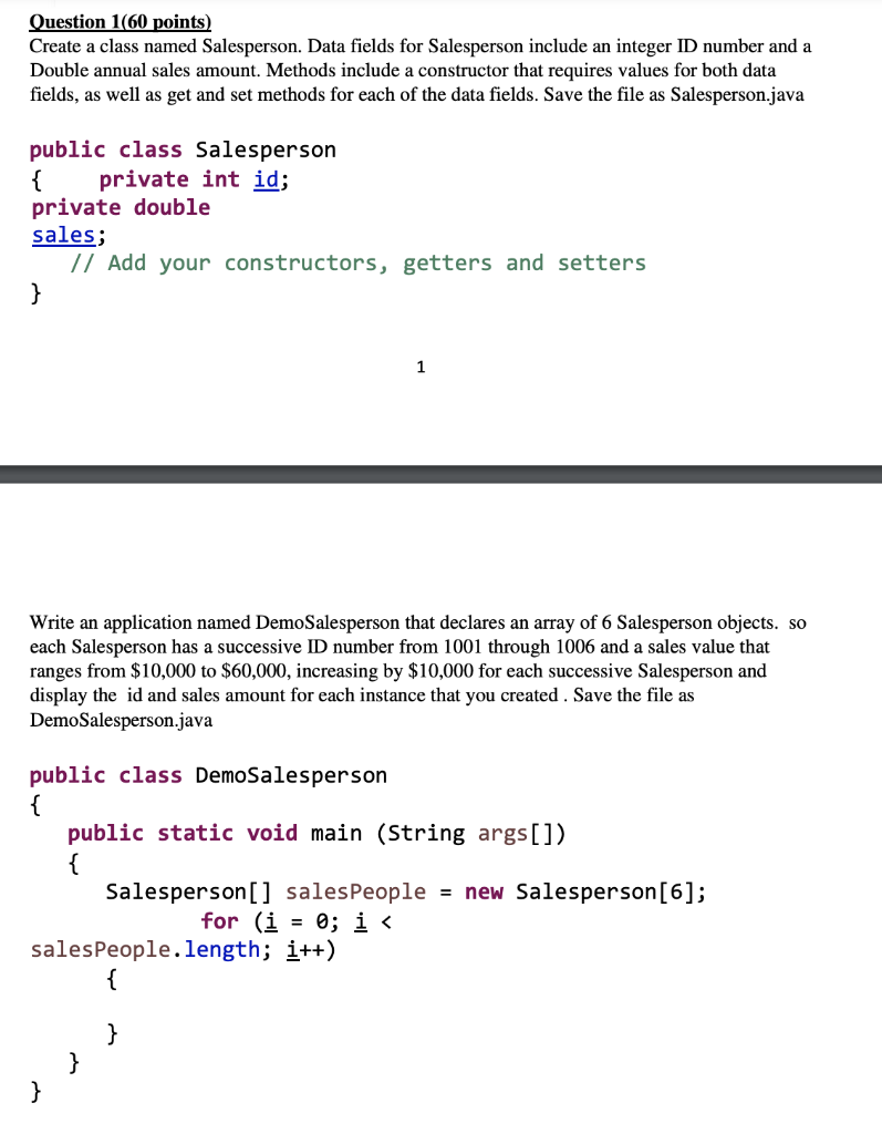 Solved Question 1(60 points) Create a class named | Chegg.com