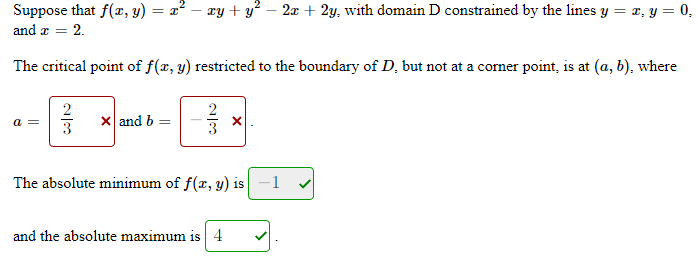 Solved Suppose that f(x,y)=x2−xy+y2−2x+2y, with domain D | Chegg.com