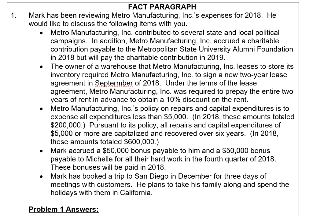 Solved Set forth below is a background fact paragraph | Chegg.com