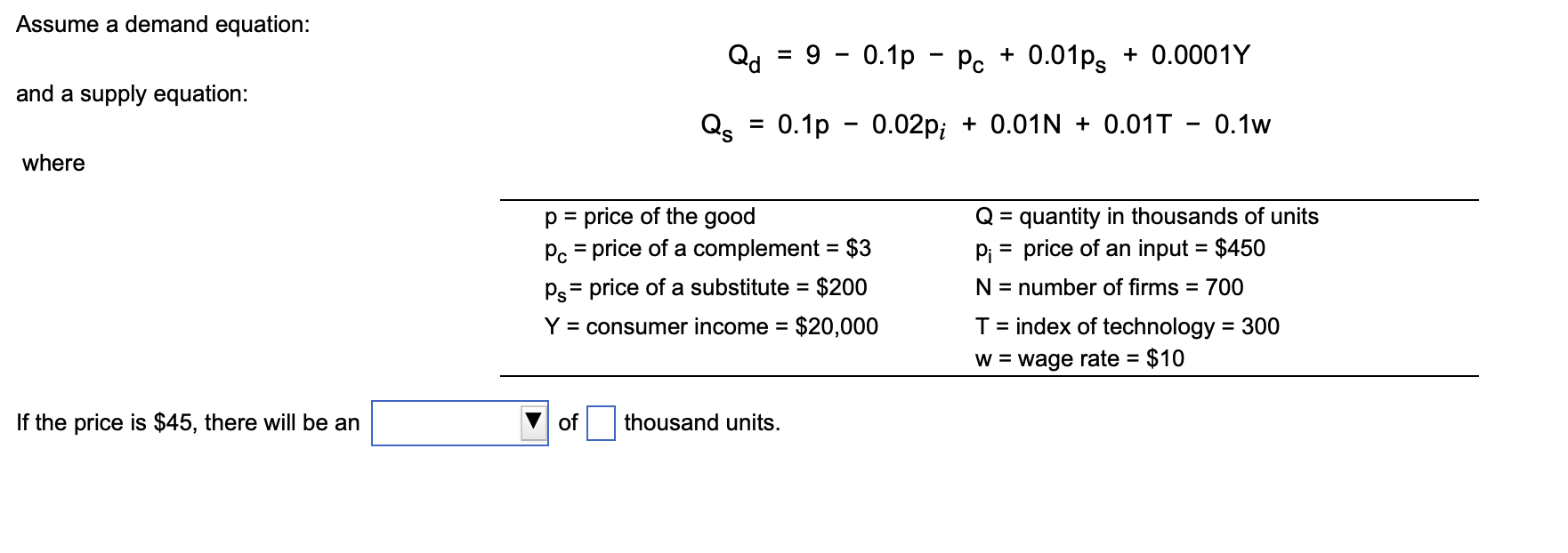 Solved Assume a demand equation: Qd=9−0.1p−pc+0.01ps+0.0001Y | Chegg.com