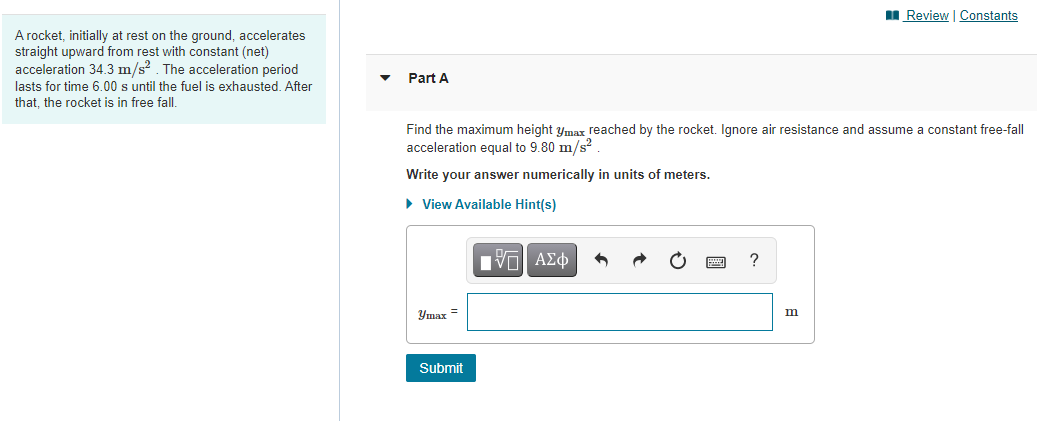 Solved Review Constants A rocket, initially at rest on the | Chegg.com