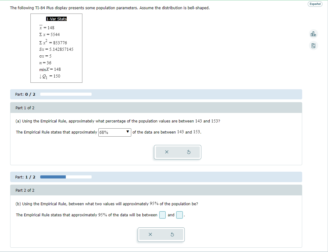 Solved Part: 0 / 2 Part 1 of 2 (a) Using the Empirical Rule, | Chegg.com