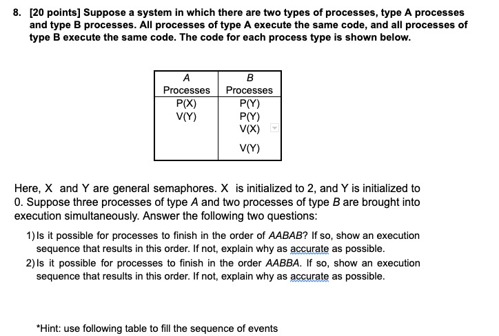 Solved 8. [20 points] Suppose a system in which there are | Chegg.com