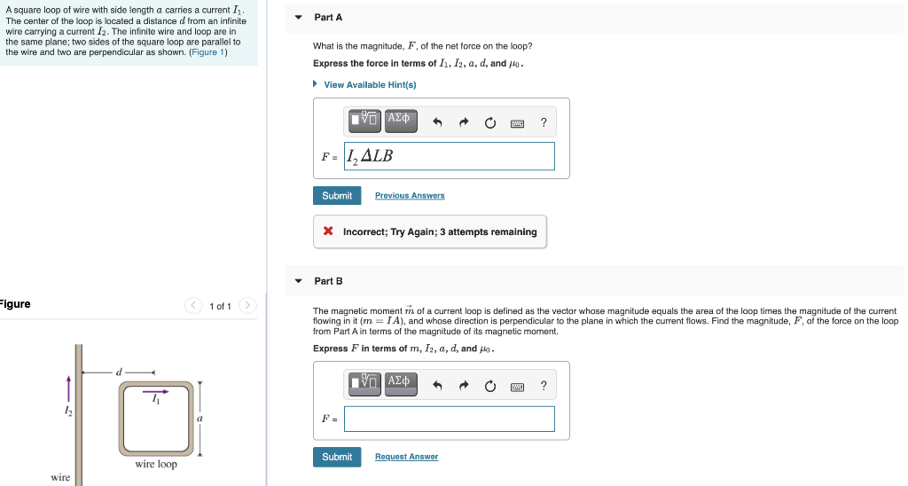 Solved Part A A square loop of wire with side length a | Chegg.com