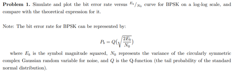 Problem 1. Simulate and plot the bit error rate | Chegg.com