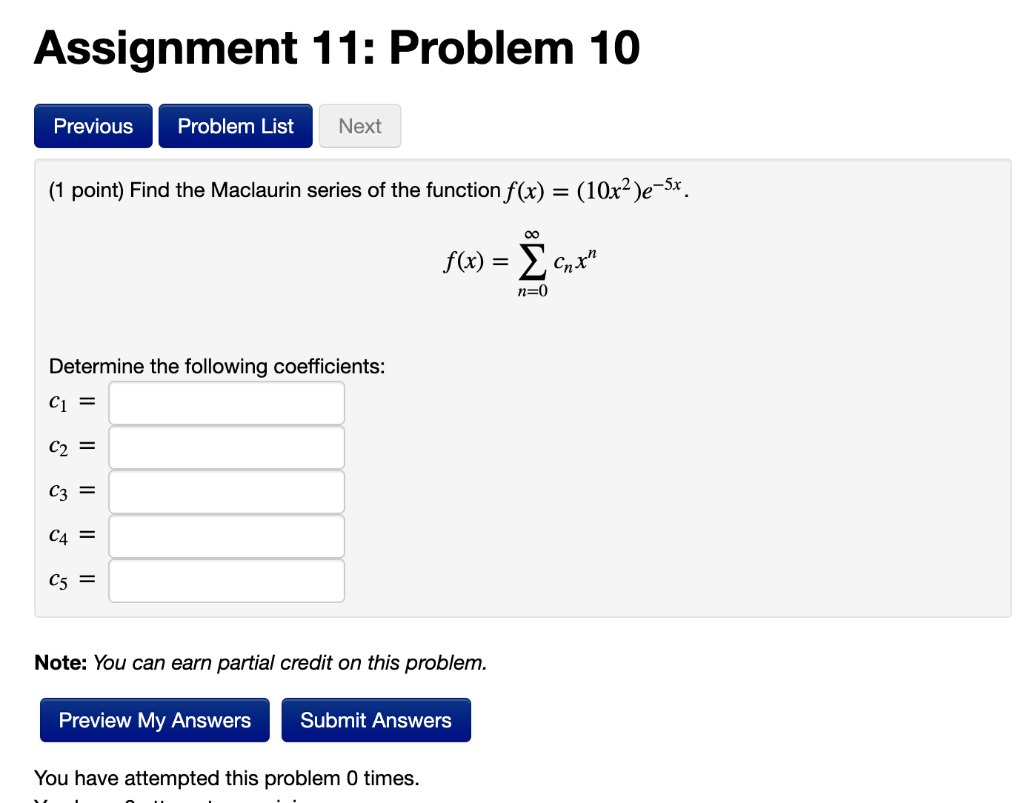 Solved Assignment 11: Problem 10 Previous Problem List Next | Chegg.com