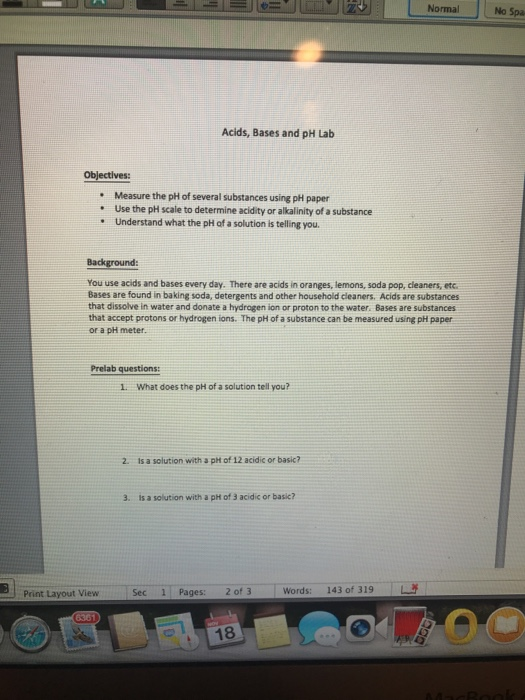 Solved Normal Acids, Bases and pH Lab Objectives: Measure | Chegg.com