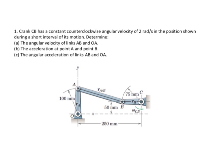 Solved 1. Crank CB has a constant counterclockwise angular | Chegg.com