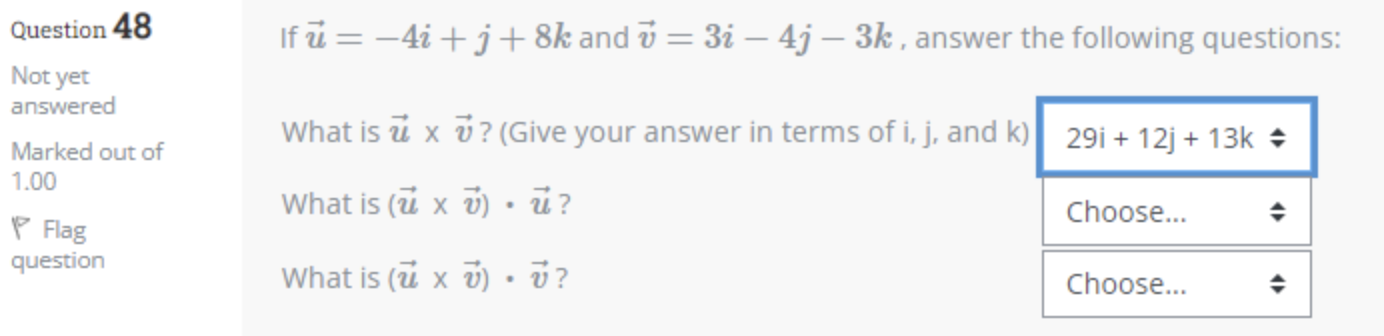 Solved Question 48 If u=−4i+j+8k and v=3i−4j−3k, answer the | Chegg.com