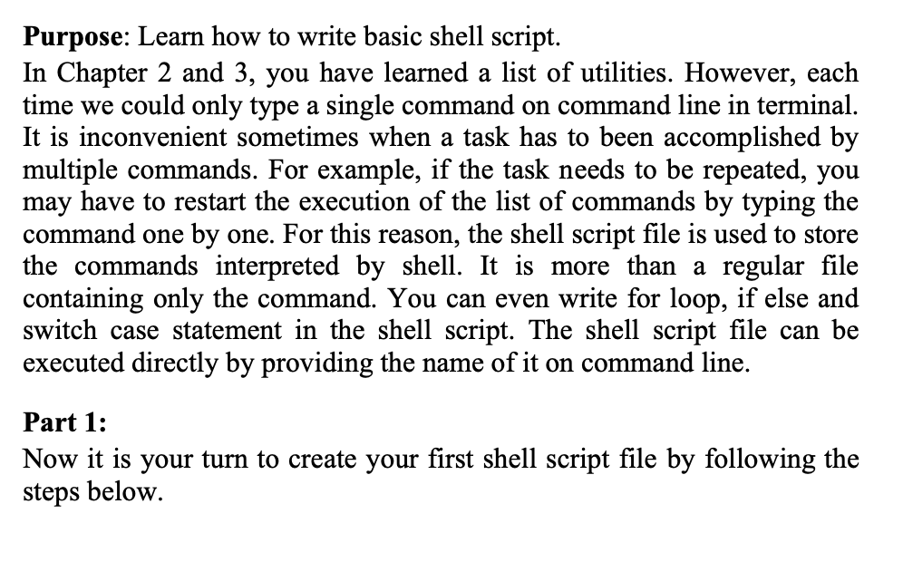 Solved Purpose Learn How To Write Basic Shell Script In Chegg