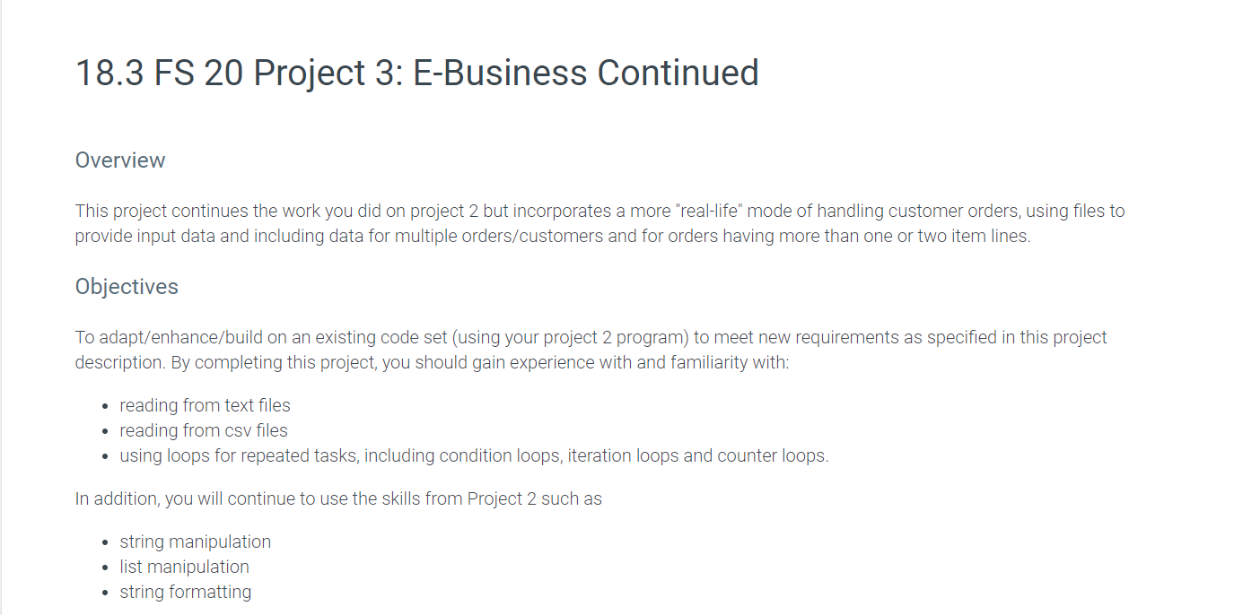 18.3 FS 20 Project 3: E-Business Continued Overview | Chegg.com