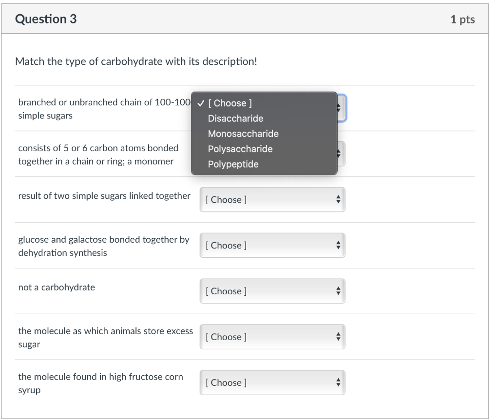Solved Match the type of carbohydrate with its description! | Chegg.com