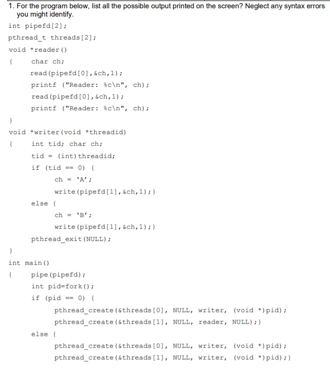 1. For the program below, list all the possible | Chegg.com