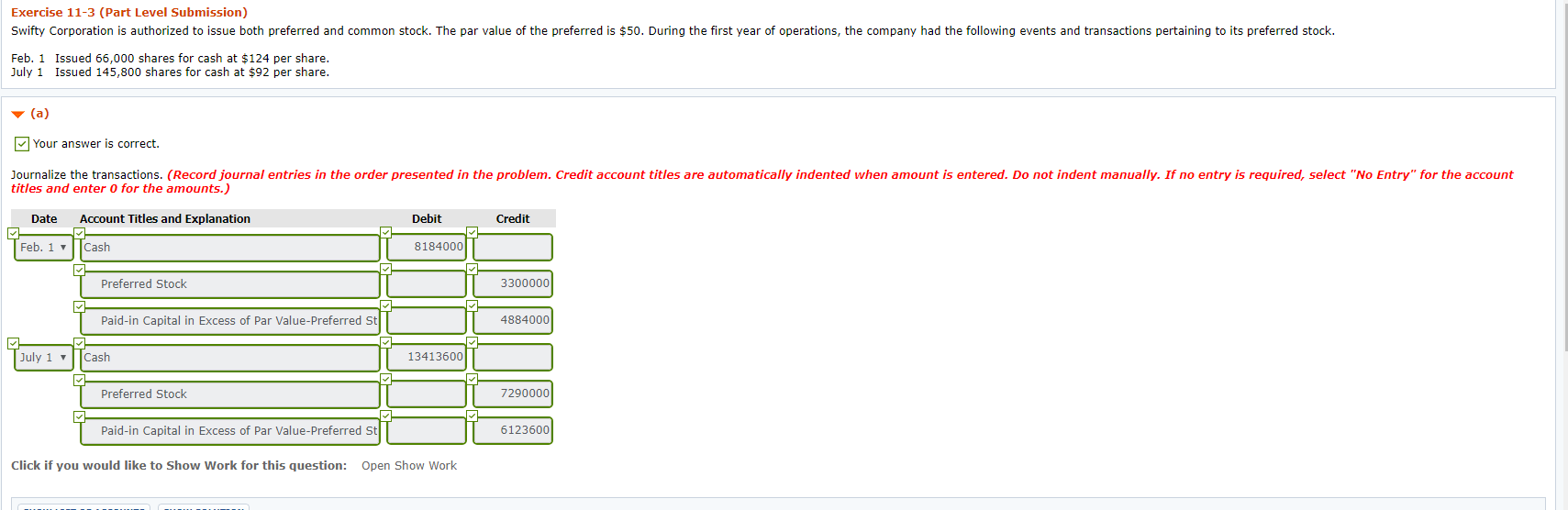 Solved Exercise 11-3 (Part Level Submission) Swifty | Chegg.com