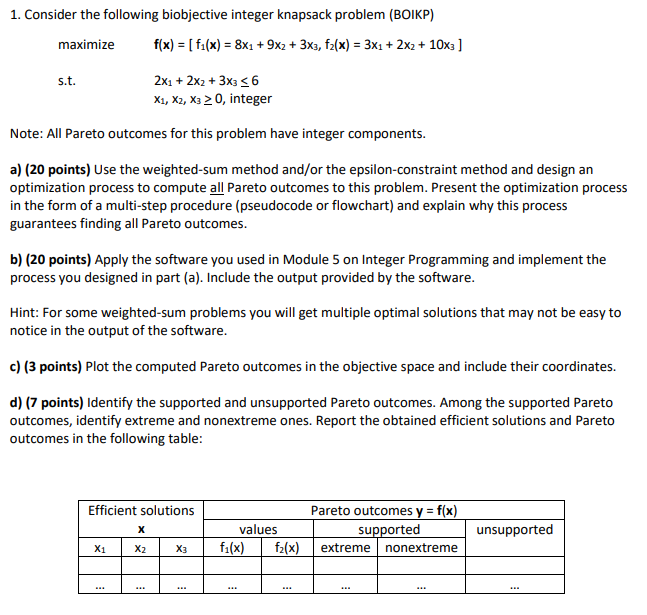 1. Consider the following biobjective integer | Chegg.com