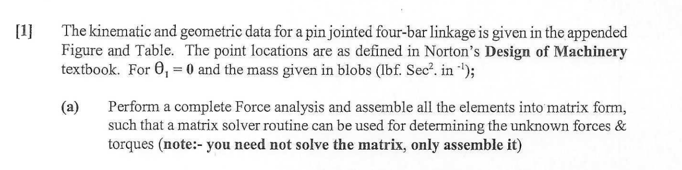 The kinematic and geometric data for a pin jointed | Chegg.com