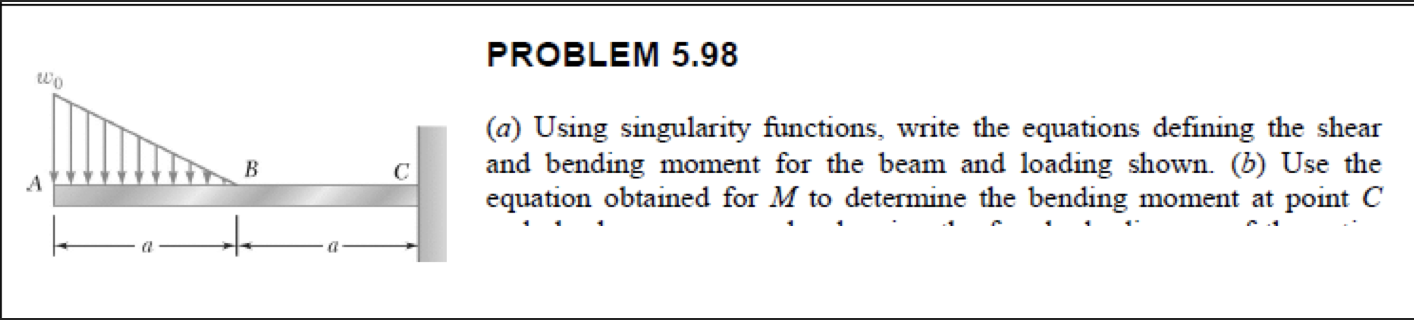 Solved PROBLEM 5.98 (a) Using singularity functions, write | Chegg.com