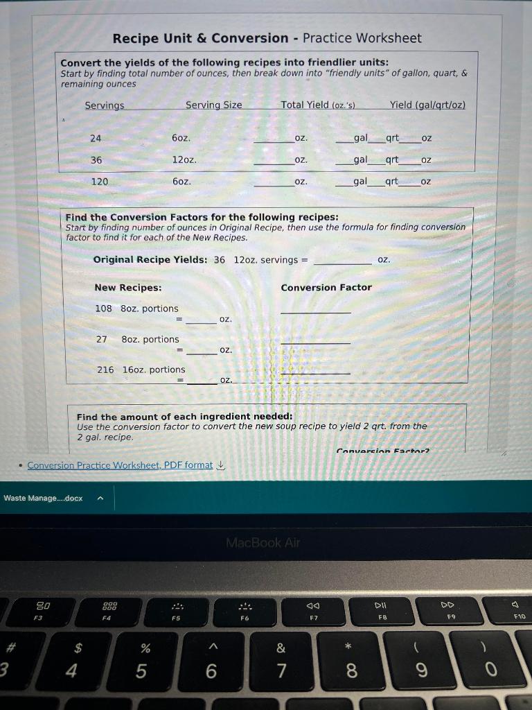 Solved Recipe Unit \& Conversion - Practice Worksheet | Chegg.com
