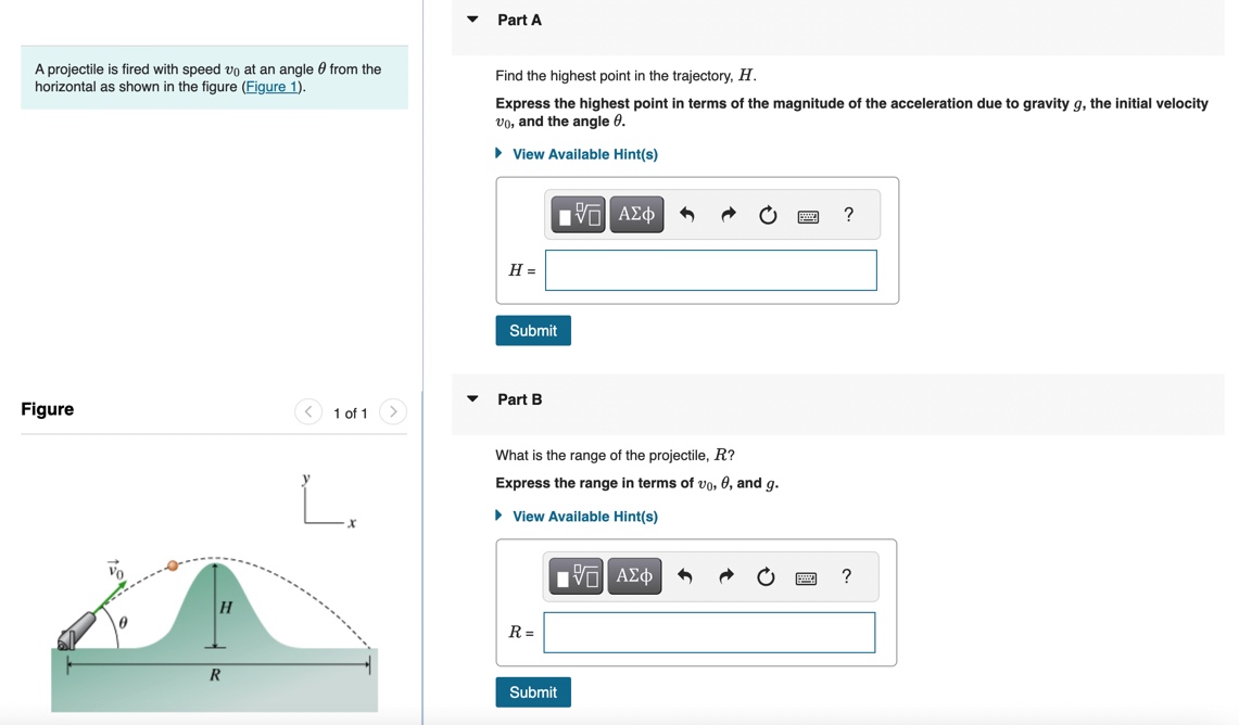 Solved A Projectile Is Fired With Speed V0 At An Angle θ