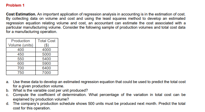 Solved Cost Estimation. An important application of | Chegg.com