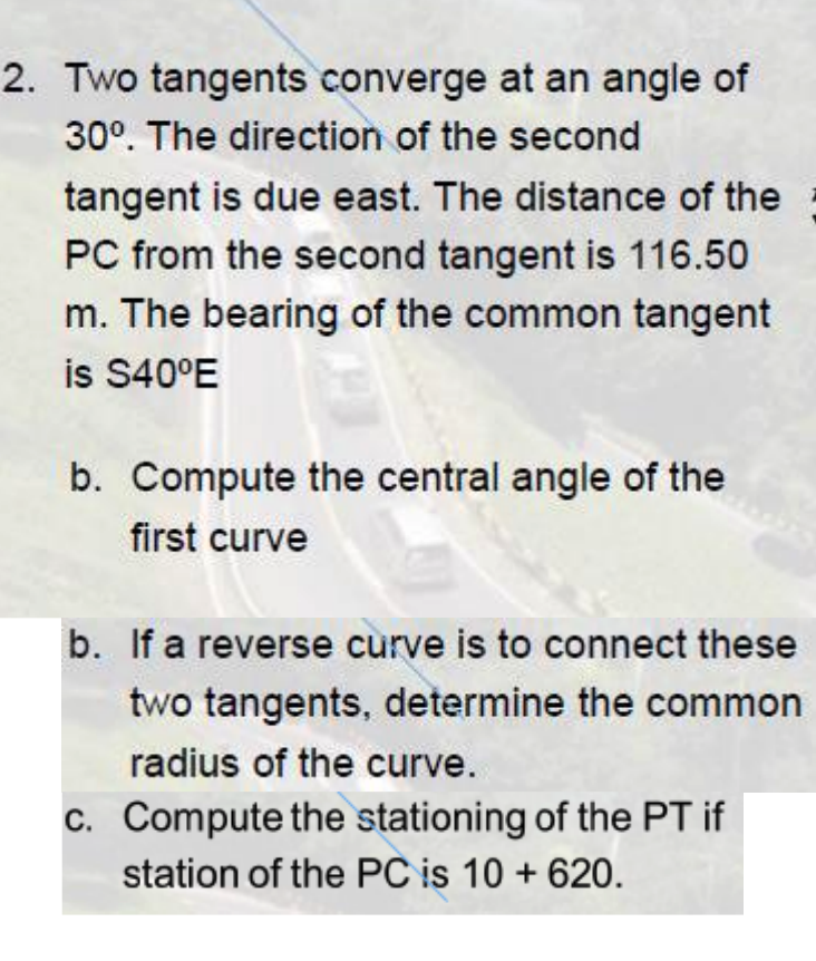 Solved 2. Two tangents converge at an angle of 30°. The | Chegg.com
