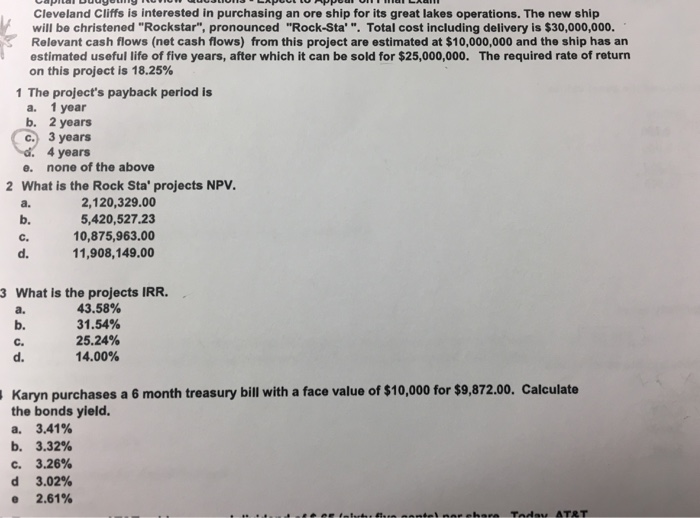 Solved Cleveland Cliffs is interested in purchasing an ore | Chegg.com
