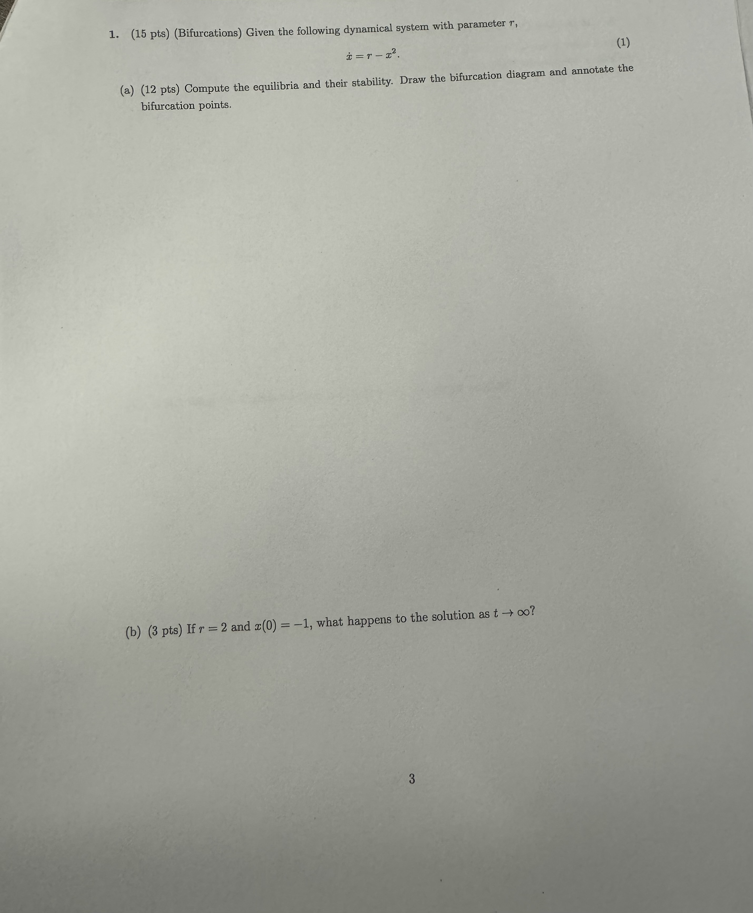 Solved (15 pts) (Bifurcations) ﻿Given the following | Chegg.com