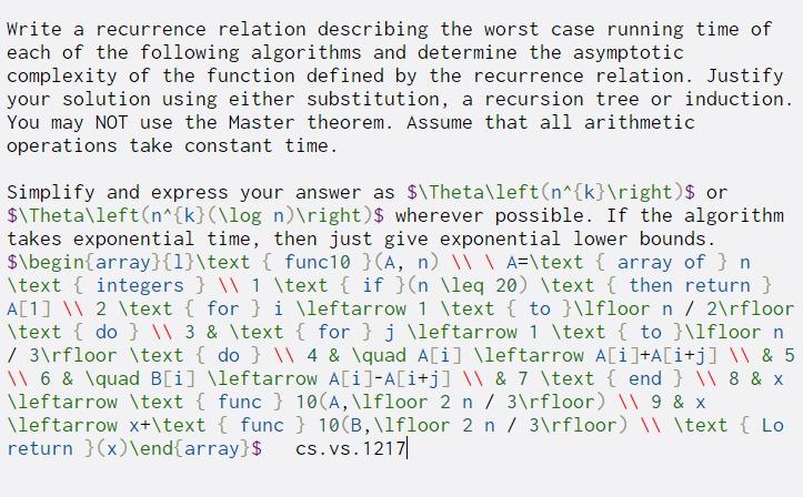 Solved Write a recurrence relation describing the worst case | Chegg.com