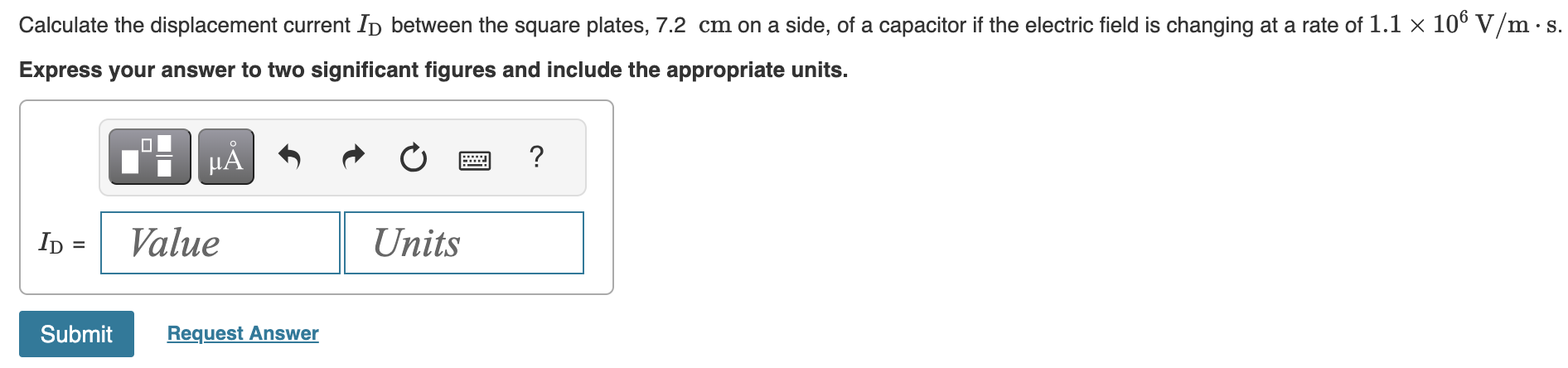 Solved Calculate the displacement current ID between the | Chegg.com