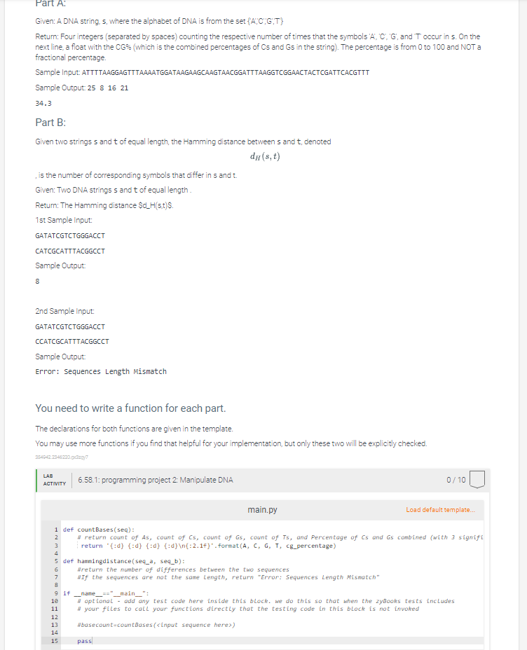 Solved Part A Given: A DNA string, s, where the alphabet of | Chegg.com