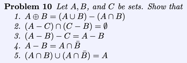 Solved Problem 10 Let A,B, and C be sets. Show that 1. | Chegg.com