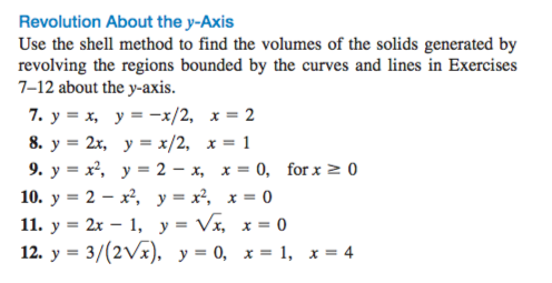 Solved Revolution About the y-Axis Use the shell method to | Chegg.com