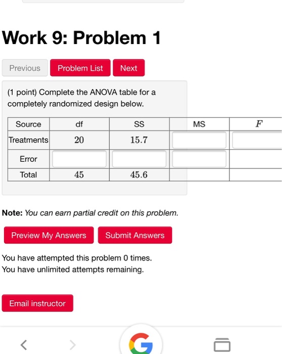 Solved Complete the ANOVA table for a completely randomized | Chegg.com