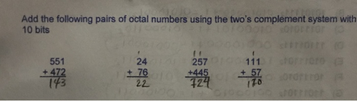 Solved Add the following pairs of octal numbers using the | Chegg.com