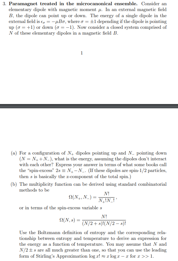 Solved Paramagnet treated in the microcanonical ensemble. | Chegg.com