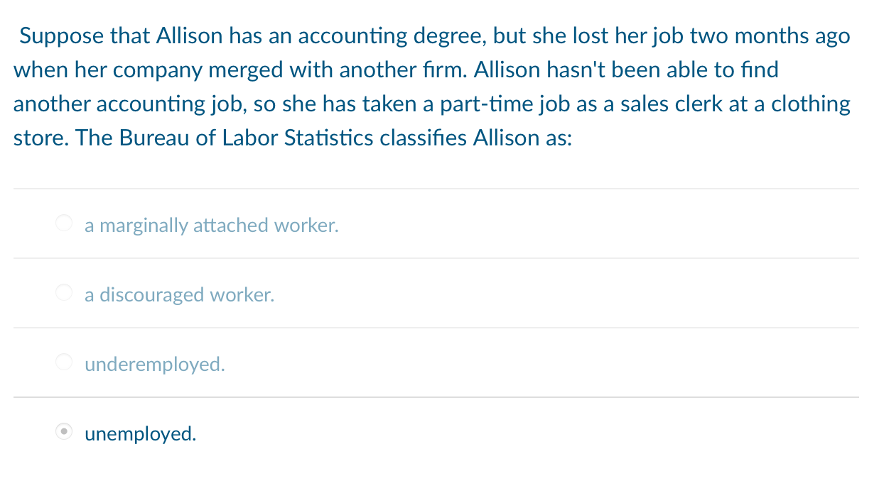 Solved Suppose that Allison has an accounting degree, but | Chegg.com