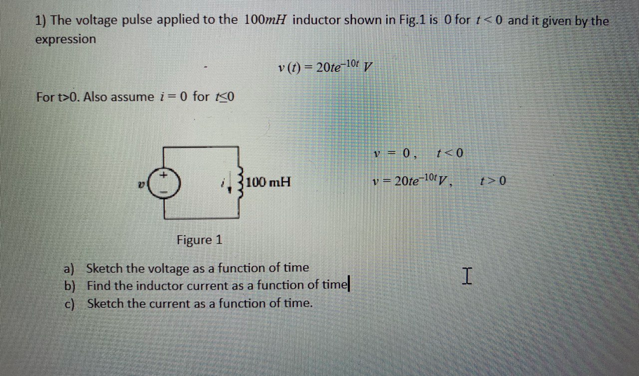 Solved 1) The voltage pulse applied to the 100mH inductor | Chegg.com
