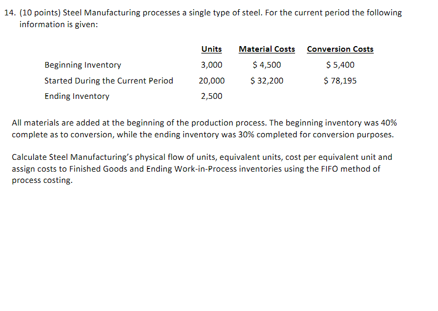 Solved 14. (10 points) Steel Manufacturing processes a | Chegg.com