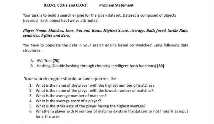 [CLO-1, CLO-2 and CLO-3) Problem Statement Your task | Chegg.com