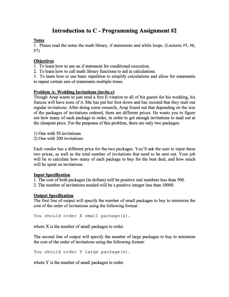 Solved Introduction To C Programming Assignment 2 Notes